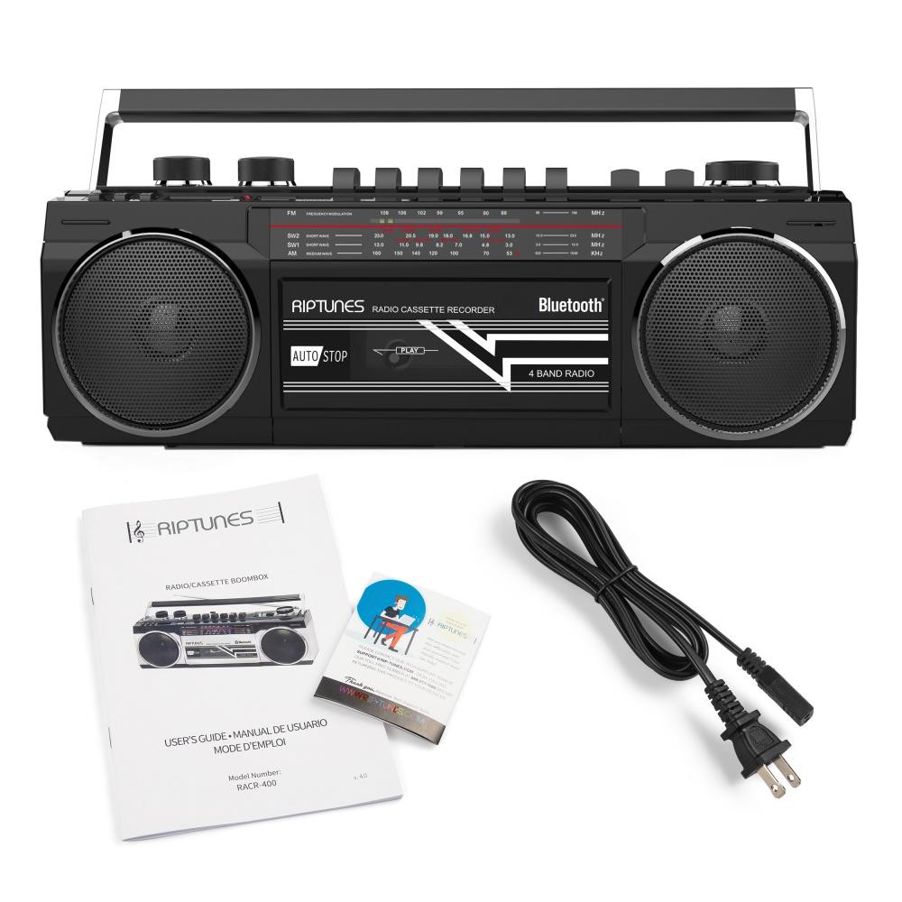 Riptunes Retro AM/FM/SW Radio + Cassette Boombox with Bluetooth and USB ...