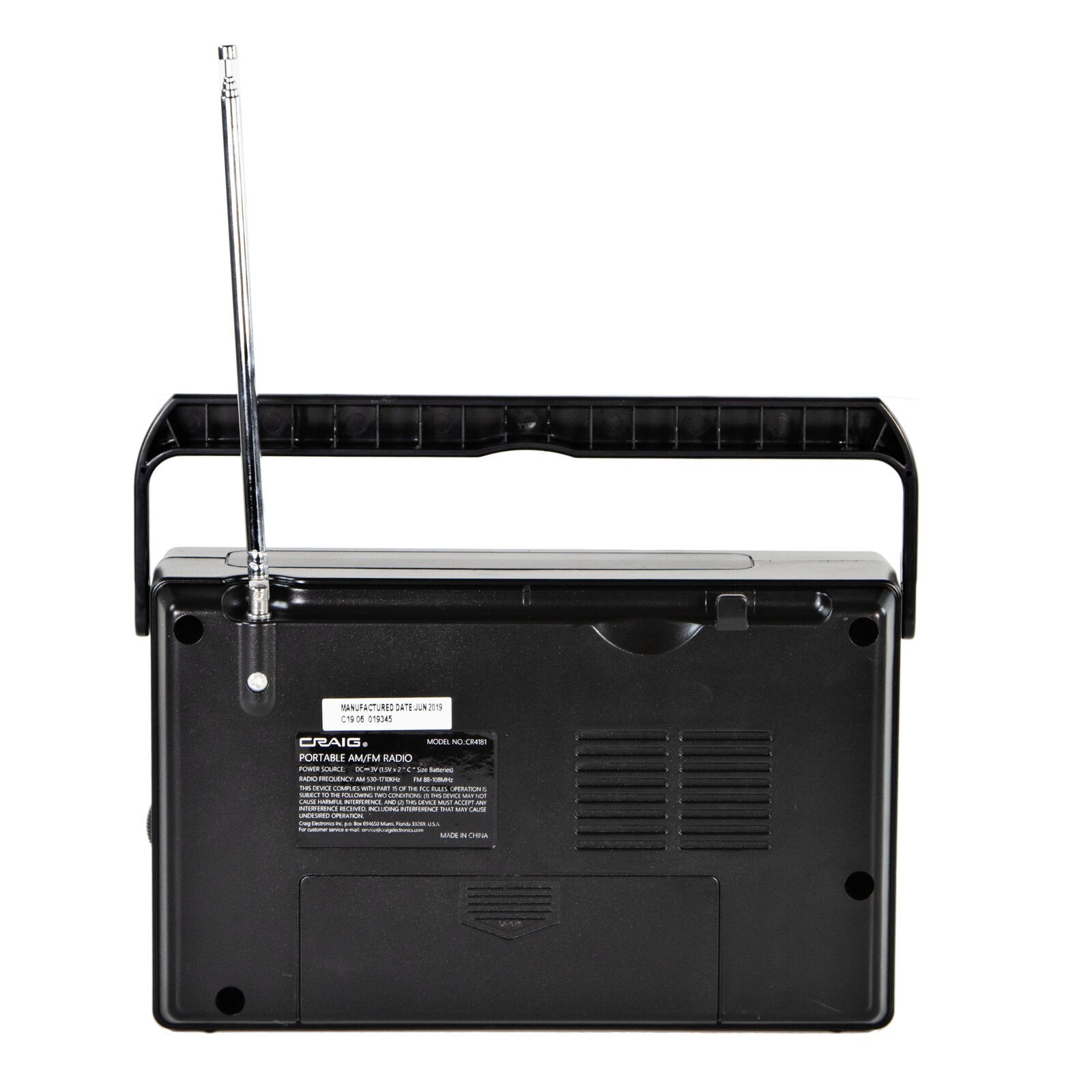 Craig Portable Handheld AM FM Radio with Rod Antenna in Black