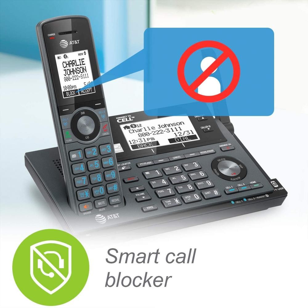 AT&T 3 Handset Connect to Cell Cordless Phone Smart with Answering System