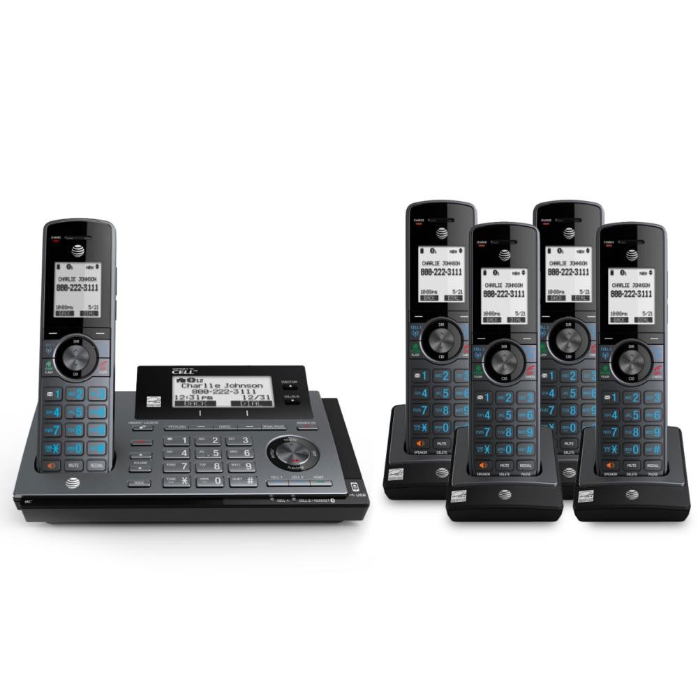 AT&T 5 Handsets with Connect to Cell DECT 6.0 Expandable Cordless Phone ...